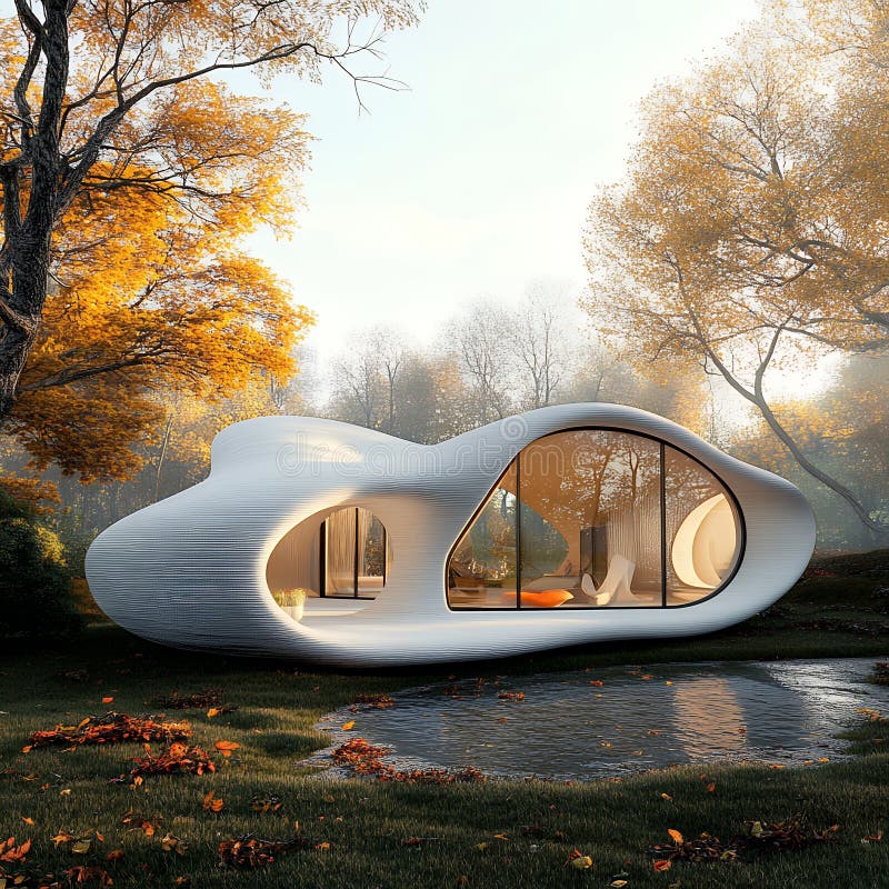 Modern Organic Architecture House Autumn Design 3D Render Art Home Fall ...