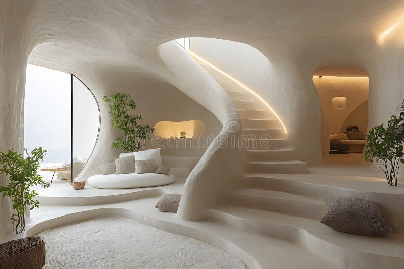Modern Organic Architecture Interior with Curved Staircase and ...