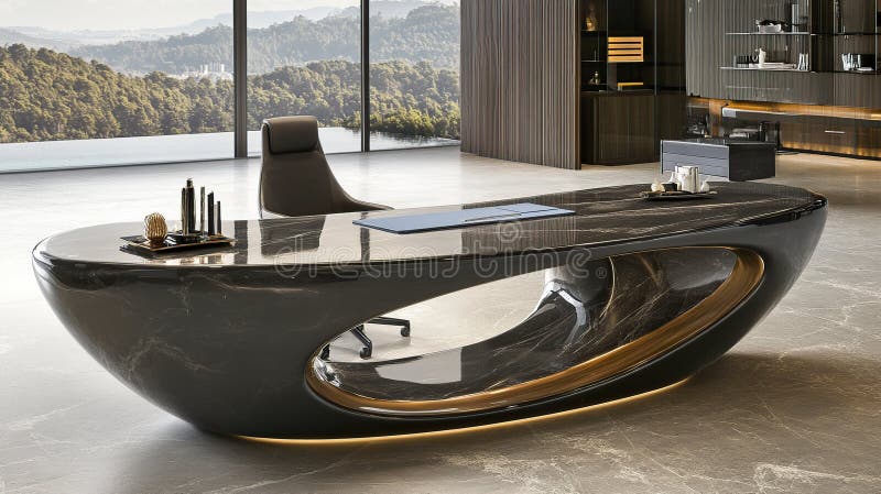 Modern, Organic Executive Desk with Sweeping Curves Stock Illustration ...