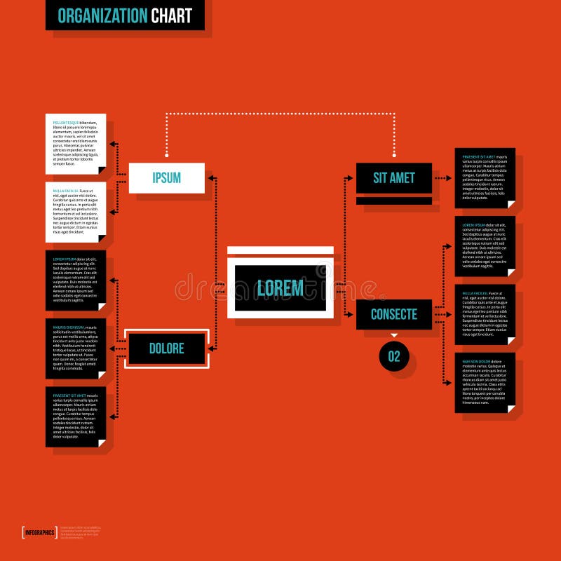 Modern Organization Chart Template in Flat Style on Red Background ...