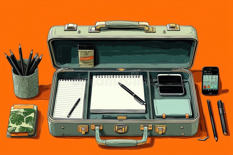 Modern Organized Workspace Essentials Neatly Arranged on Orange ...