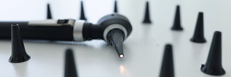 Modern Otoscope with Light on Tip and Caps for Ear Checkup Stock Image ...