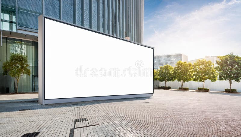 Modern Outdoor Building with Large Blank Posters. 3D Rendering Stock ...