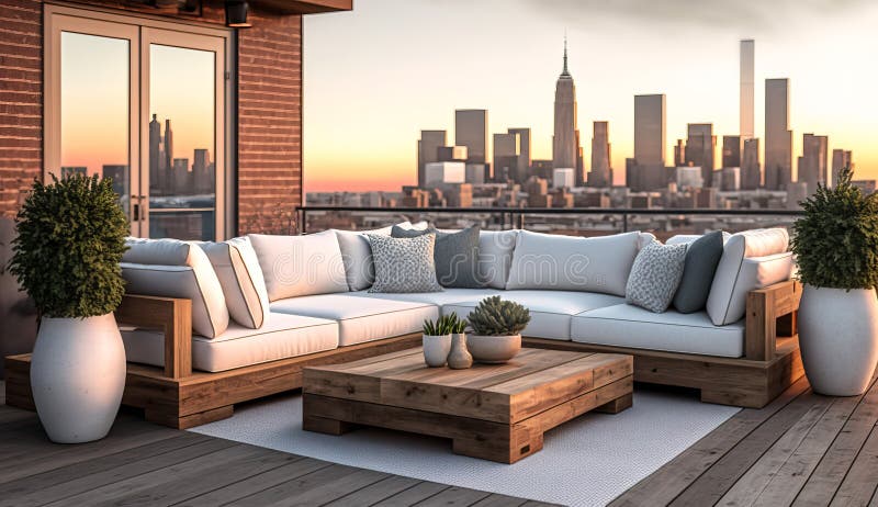 Modern Outdoor Living Room with a Sectional Sofa and Coffee Table ...