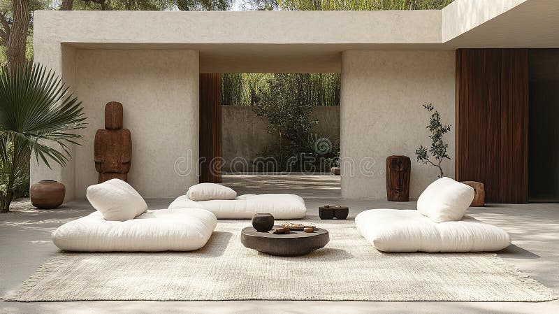 Modern Outdoor Lounge Area with Neutral Tones and Comfortable Seating ...