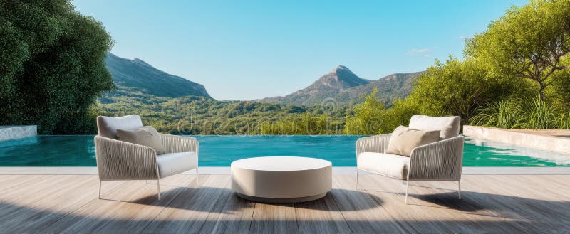 The Modern Outdoor Lounge Setting with Stunning Mountain and Pool Views ...