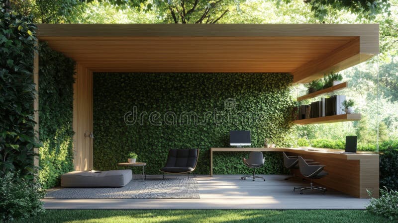 Modern Outdoor Office Design with Green Living Wall Stock Illustration ...
