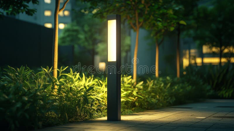 Modern Outdoor Path Lamp Illuminating Night Garden Stock Illustration ...