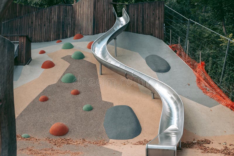 Modern Outdoor Playground with Slides and Climbing Frames Stock Photo ...