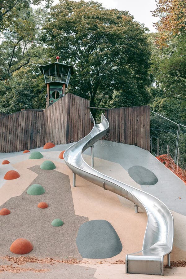 Modern Outdoor Playground with Slides and Climbing Frames Stock Image ...