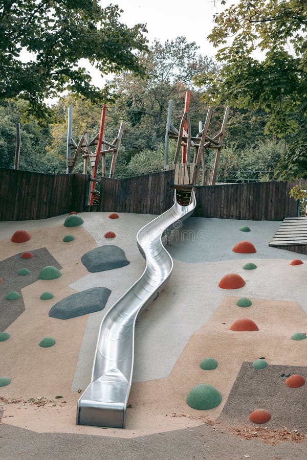Modern Outdoor Playground with Slides and Climbing Frames Stock Photo ...