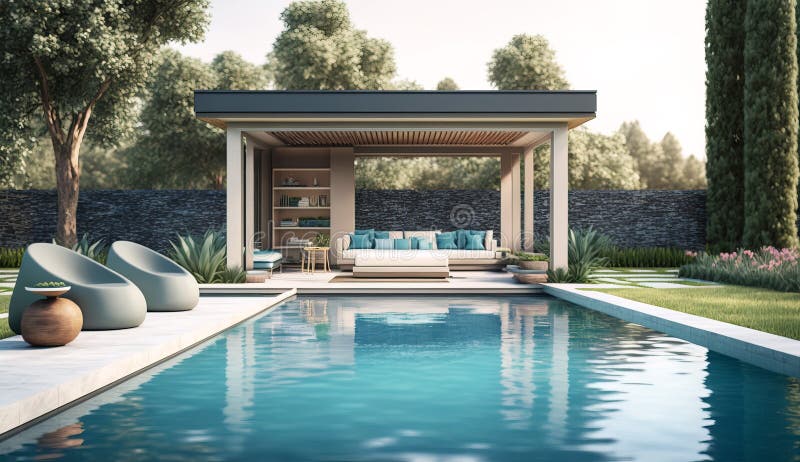 Modern Outdoor Pool Area with a Sleek Design. Generative AI Stock ...