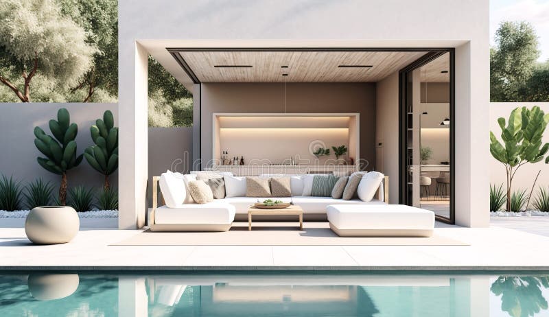 Modern Outdoor Pool Area with a Sleek Design. Generative AI Stock ...