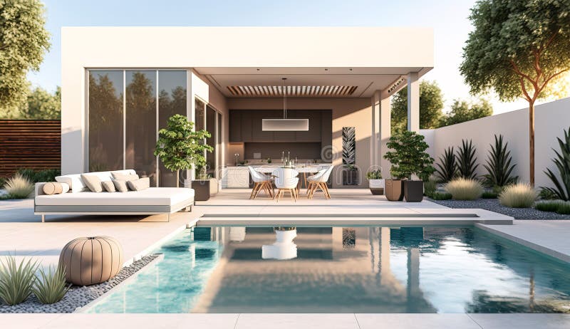 Modern Outdoor Pool Area with a Sleek Design. Generative AI Stock ...