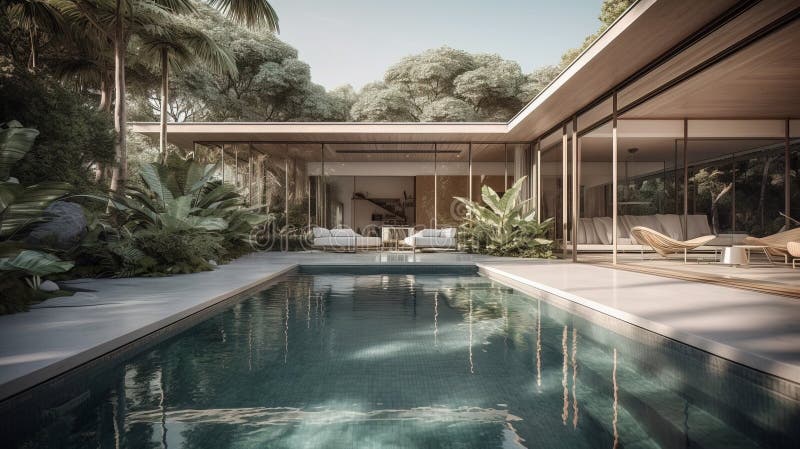 Modern Outdoor Pool Area with a Sleek Design. Generative AI Stock ...