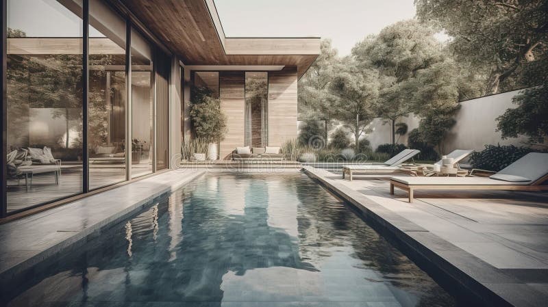 Modern Outdoor Pool Area with a Sleek Design. Generative AI Stock ...