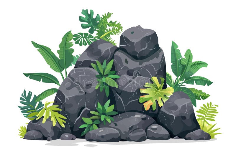 Modern Outdoor Rocks with Plants Isolated Vector Style Stock Vector ...