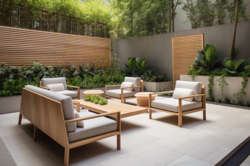 Modern Outdoor Seating Area Features Sleek Lounge Chairs and a Coffee ...