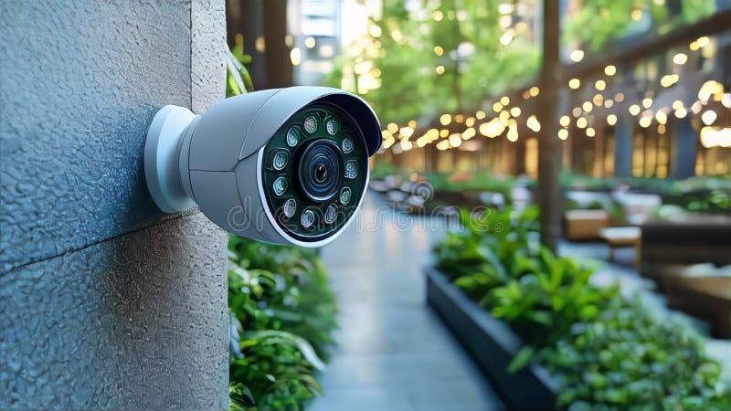 A Modern Outdoor Security Camera Mounted on a Wall, Overlooking a ...