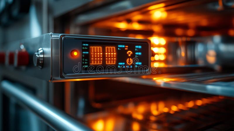 Advanced Oven Display Panel Glowing with Bright Orange Light during ...