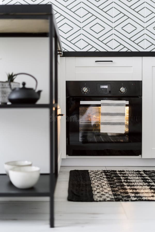 Modern Oven with Light, Cooking in Process Stock Photo - Image of ...