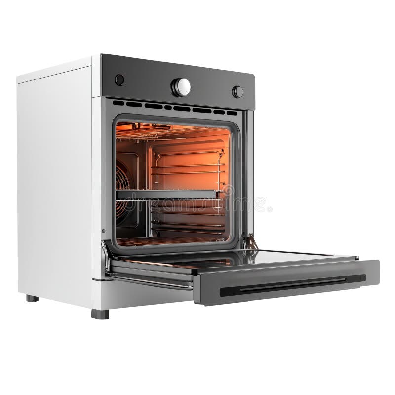 Modern Oven with Open Door, Stainless Steel Finish and Red Control ...