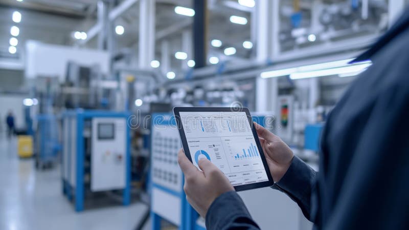 Modern Oversigh. Amidst the Machinery and Activity of a Factory Stock ...