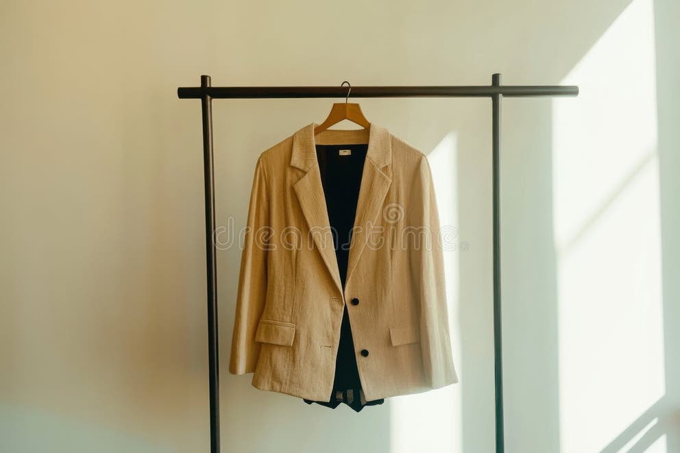 Modern Oversized Blazer with Pearl Buttons Hanging on Rack in Stock ...