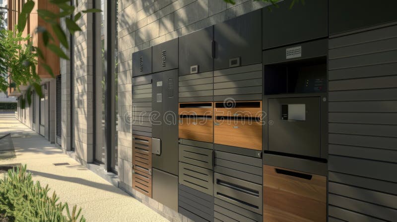 Modern Package Lockers in Urban Setting Stock Image - Image of grey ...