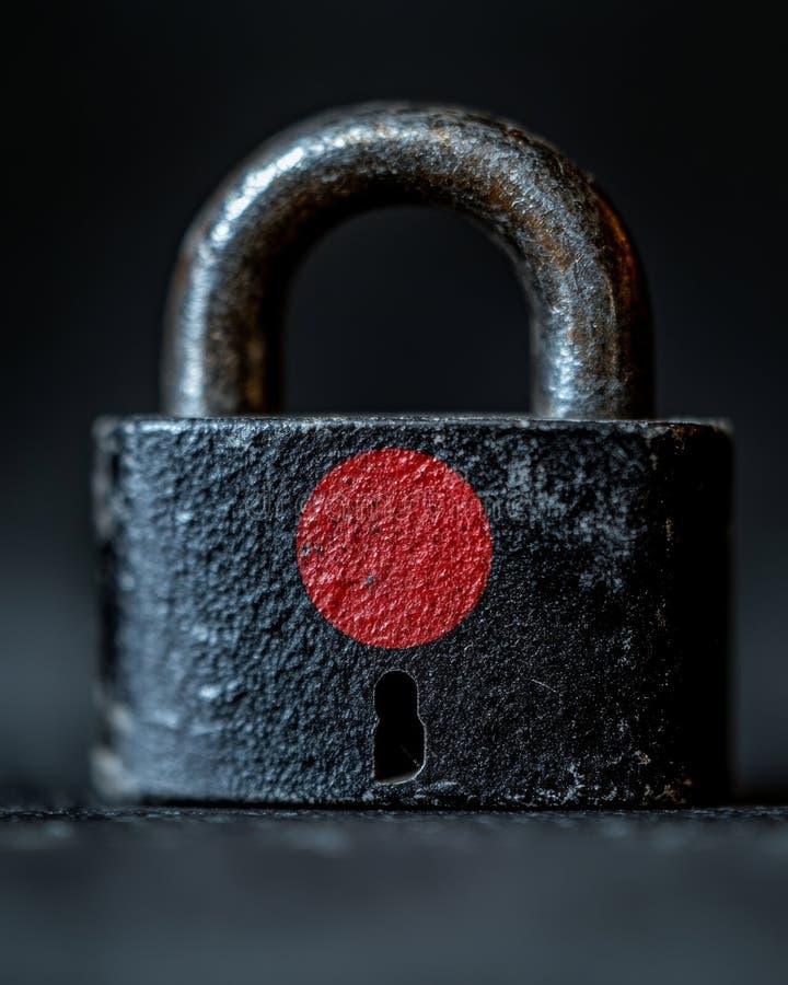 A Modern Padlock with a Red Target Icon, Captured Closely on a Dark ...