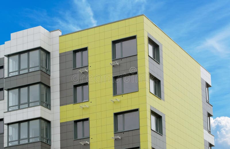 Modern Panel Apartment Building Stock Image - Image of orange, white ...