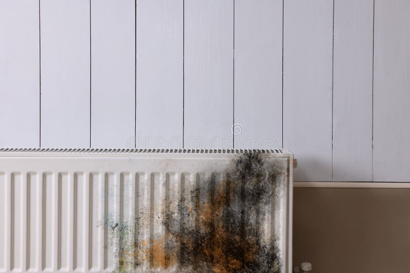 Modern Panel Radiator Affected by Rust on White Wooden Wall Stock Image ...