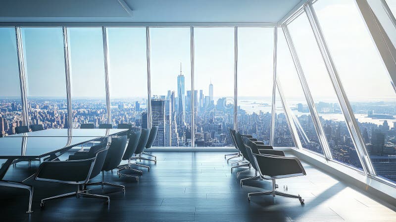 Modern Panoramic City View from a Glass Conference Room Stock Photo ...