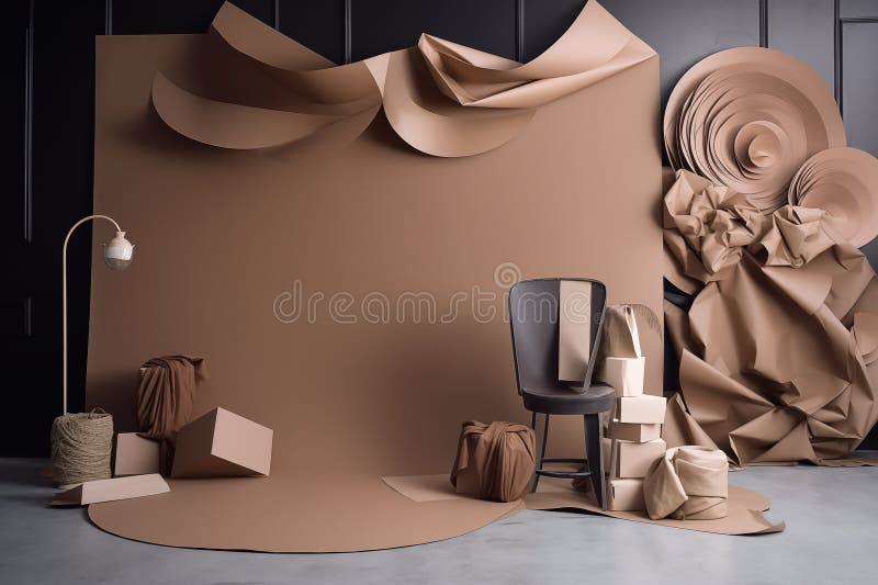 Modern Paper Installation with Draped Fabrics. Stock Illustration ...