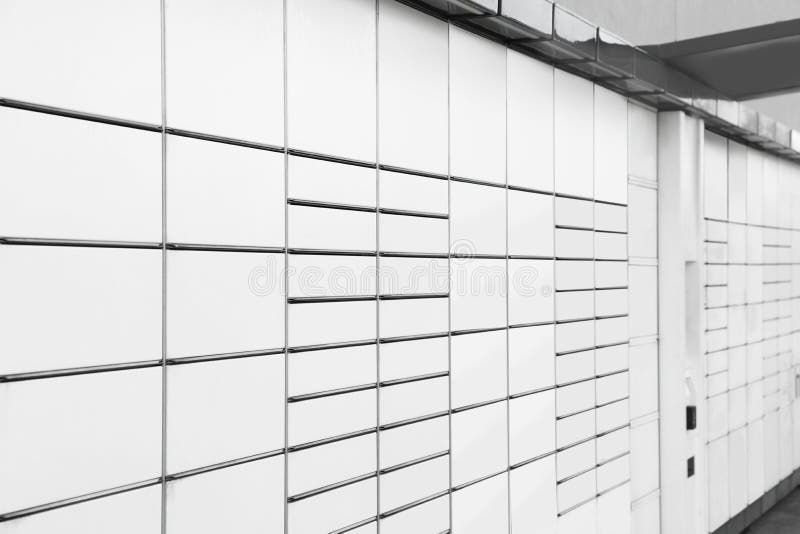 Modern Parcel Locker with Many Postal Boxes Stock Image - Image of ...