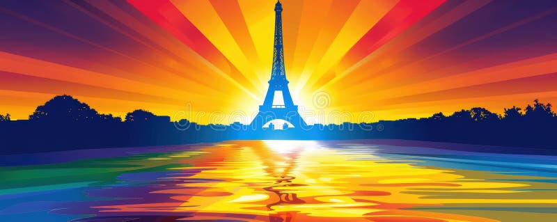 Modern Paris Travel Poster with Stylized Eiffel Tower and Vibrant ...