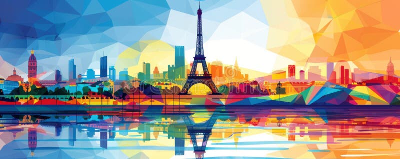 Modern Paris Travel Poster with Stylized Eiffel Tower and Vibrant ...