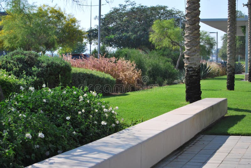 Modern Park Bench and Landscaping Stock Photo - Image of design, white ...