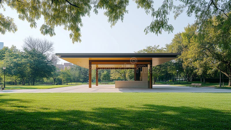 A Modern Park Pavilion Set in a Spacious, Green Park Stock Illustration ...