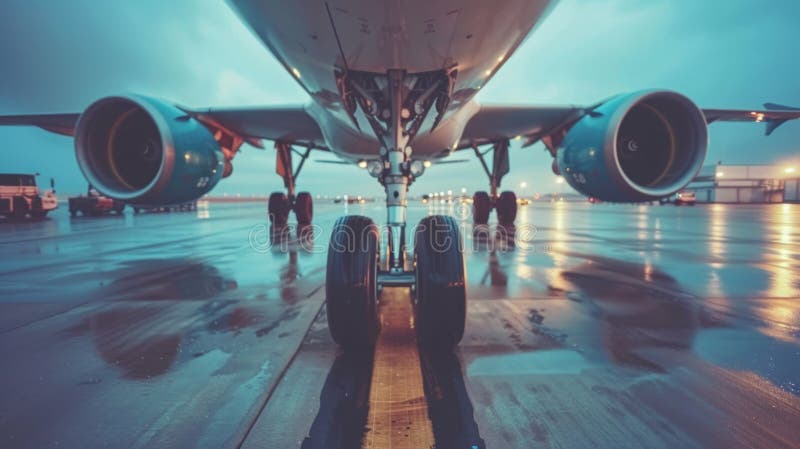 Modern Passenger Airplane Standing on the Runway of Airport at Twilight ...