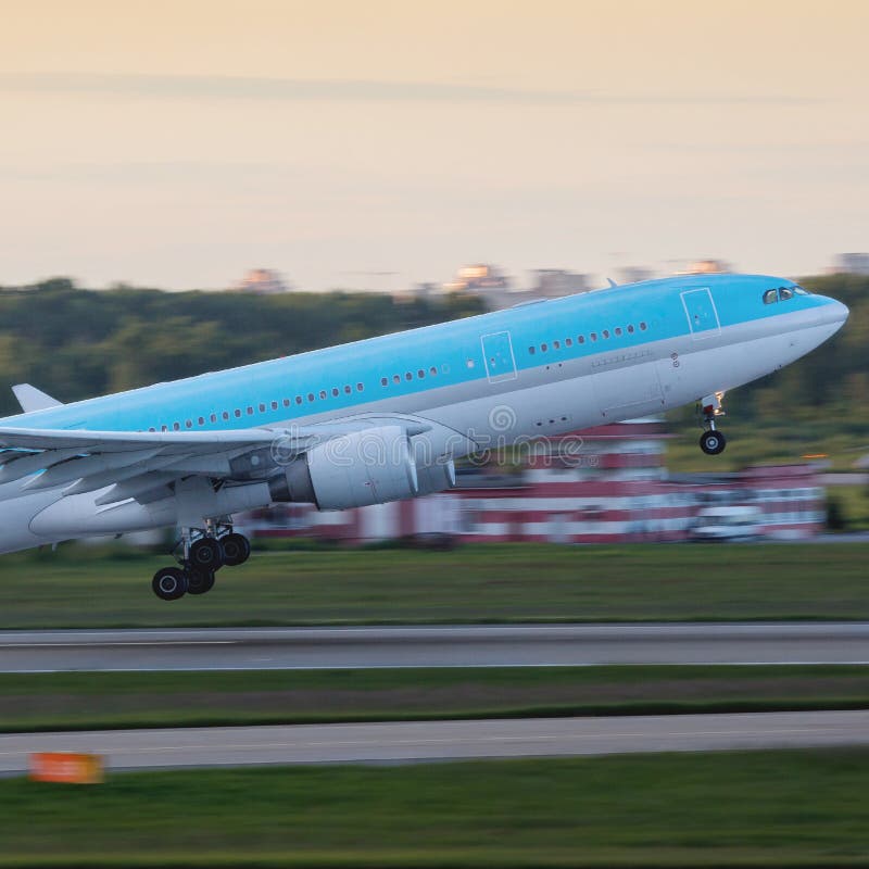 Modern Passenger Airplane Take Off from Runway. Vacation, Aviation ...