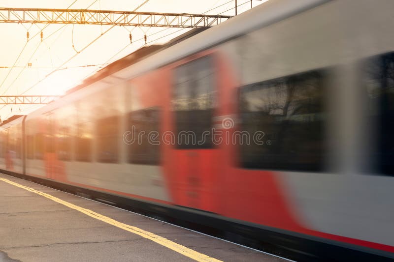 Modern Passenger Commuter Train in Motion at the Railway Platform at ...