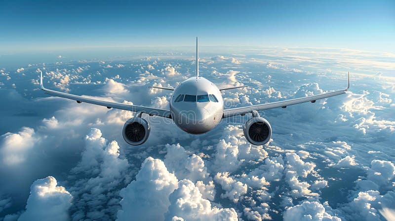 Modern Passenger Jet Soaring Through A Clear Blue Sky Stock
