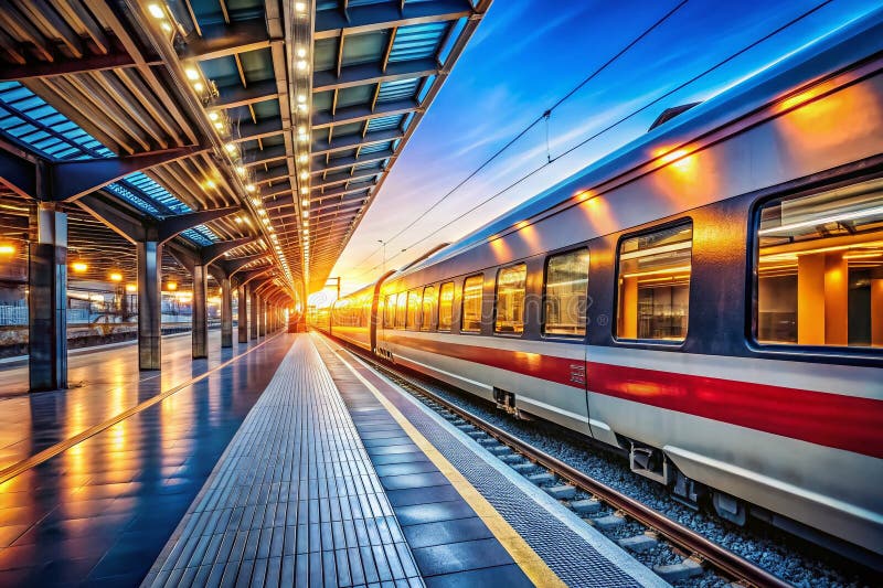 Modern Passenger Train Arrives at a Vibrant Railway Platform a Stunning ...