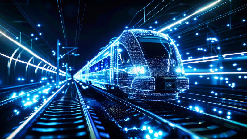 A Modern Passenger Train Glides through a Tunnel Filled with Colorful ...