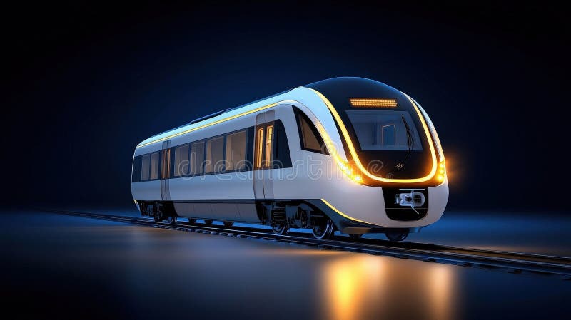 Modern Passenger Train on Tracks with Futuristic Design and Nighttime ...