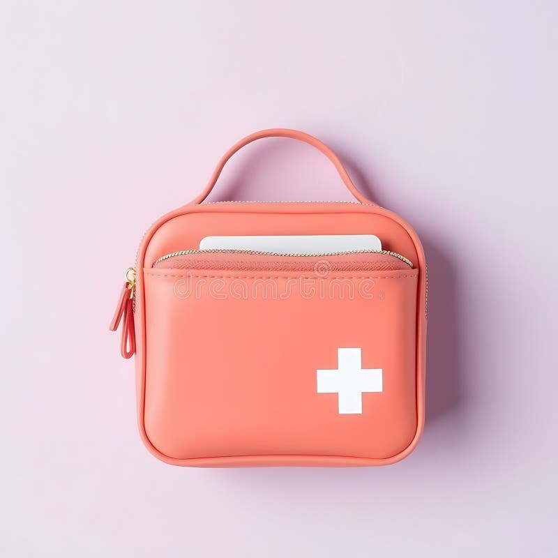 A Modern Pastel Coral First Aid Kit with a Zippered Compartment on a ...