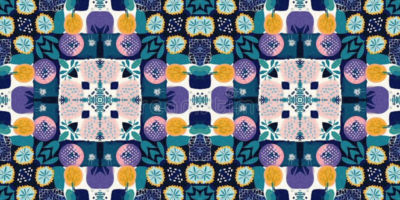 Modern Patchwork Grid Trim with Fabric Effect Design. Seamless ...