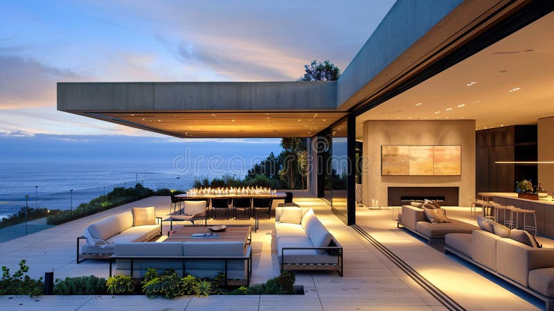 Modern Patio with Ocean View Stock Illustration - Illustration of house ...