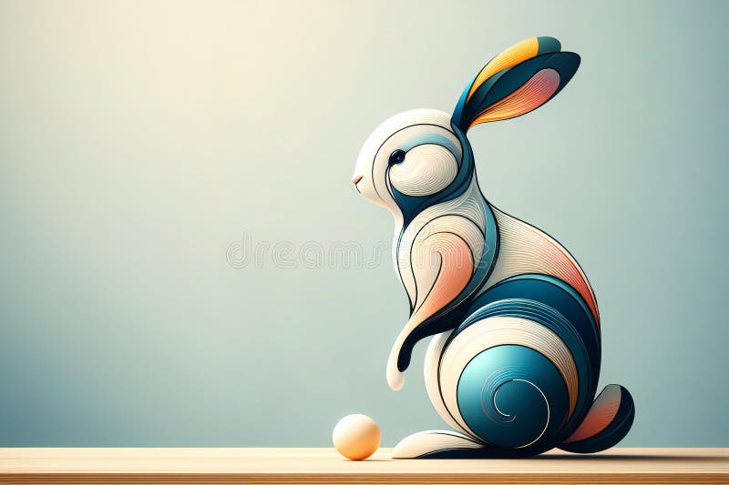 Modern Pattern of Abstract Lines of the Easter Bunny on a Colored ...